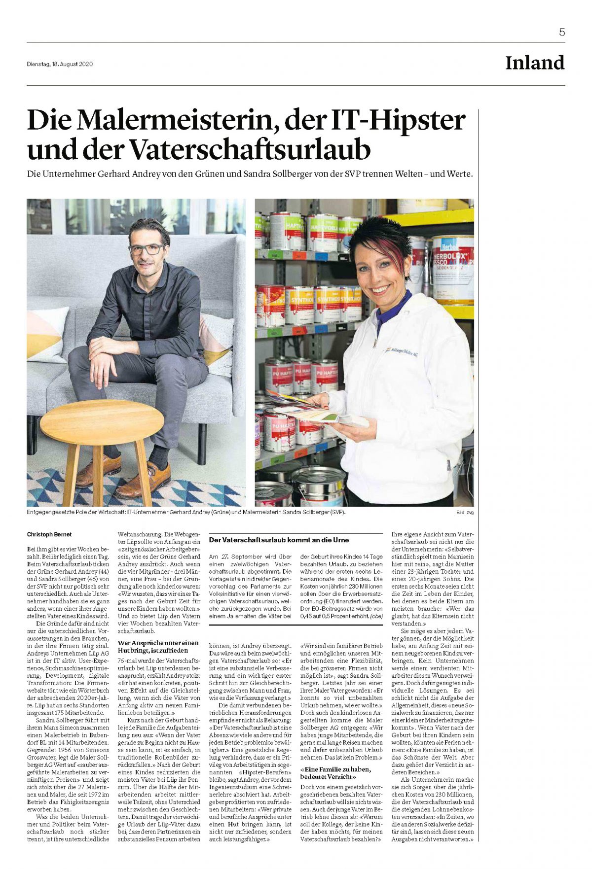 Bz - Nein zum Vaterschaftsurlaub • Sandra Sollberger